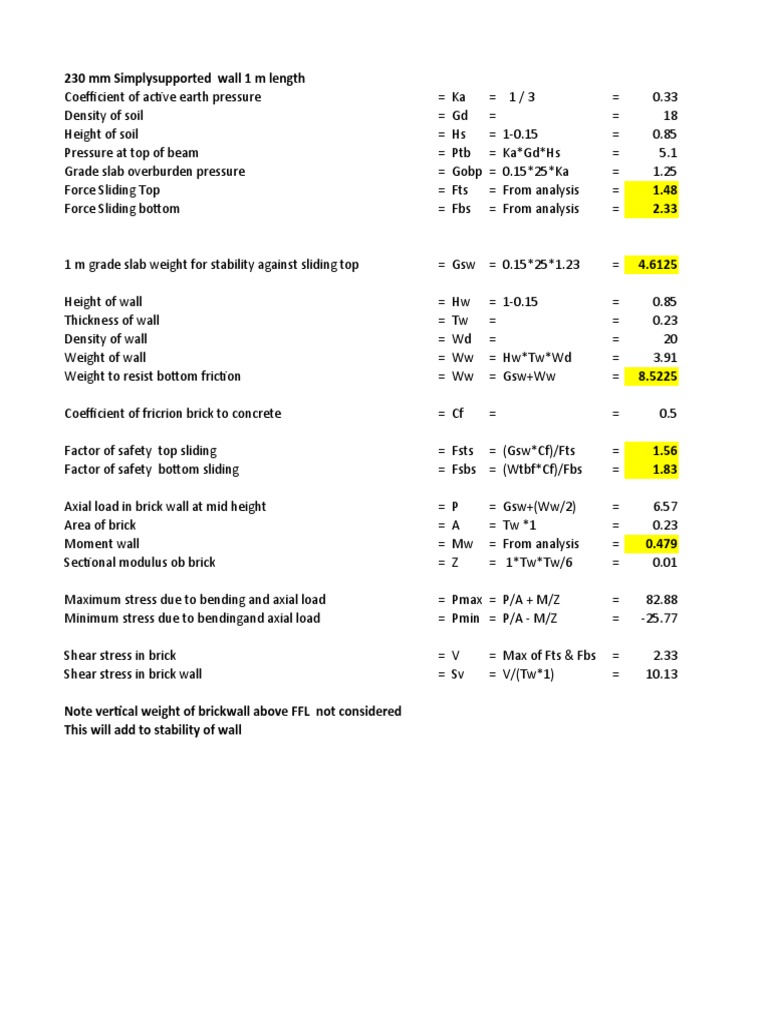 Brick Wall Calculation 2 | PDF | Bending | Solid Mechanics