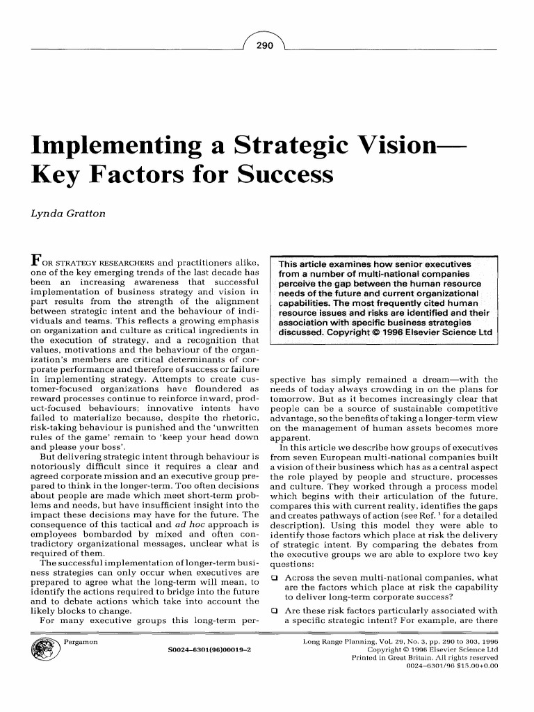 Implementing A Strategic Vision-Key Factors For Success | PDF | Human ...