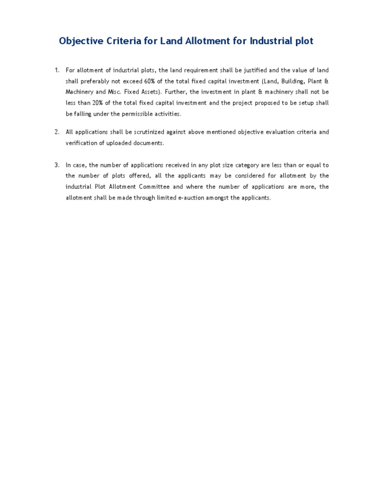Industrial Plot Allotment Criteria | PDF