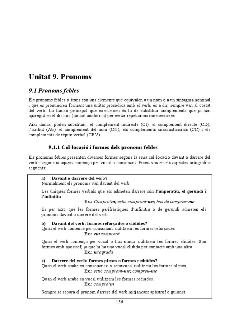 Unitat 9 - Pronoms Febles-1-21 | PDF