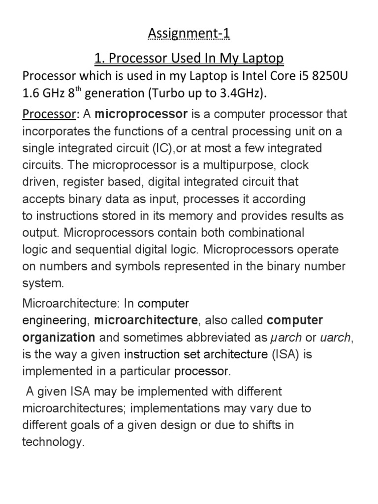 Assignment-1 1. Processor Used in My Laptop | PDF | Multi Core ...