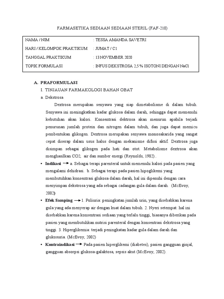 Formulasi Infus Dextrose 2,5% Isotonik | PDF