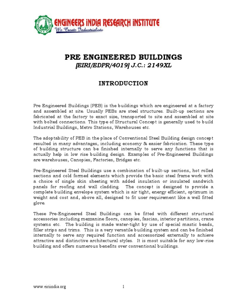 Project Report On Pre Engineered Buildings | PDF | Metal Fabrication ...