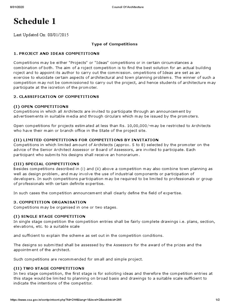 Schedule 1 | Download Free PDF | Competition | Architect