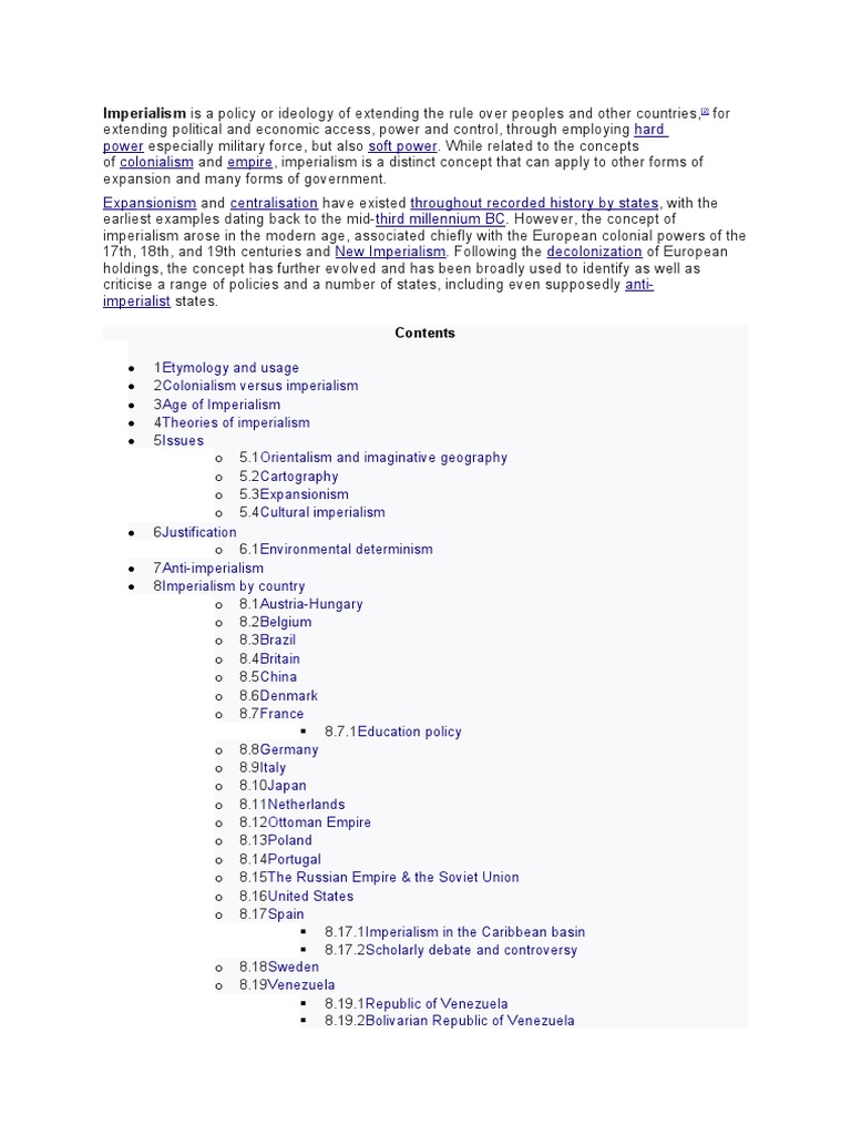 Notes On Imperialism | PDF | Imperialism | Empire