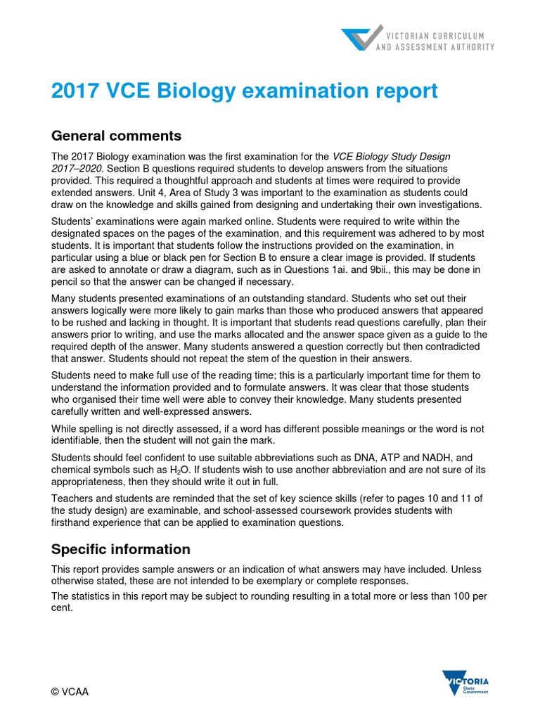 VCAA 2017 - Biology Examiner's Report | PDF | Active Site | Immune System