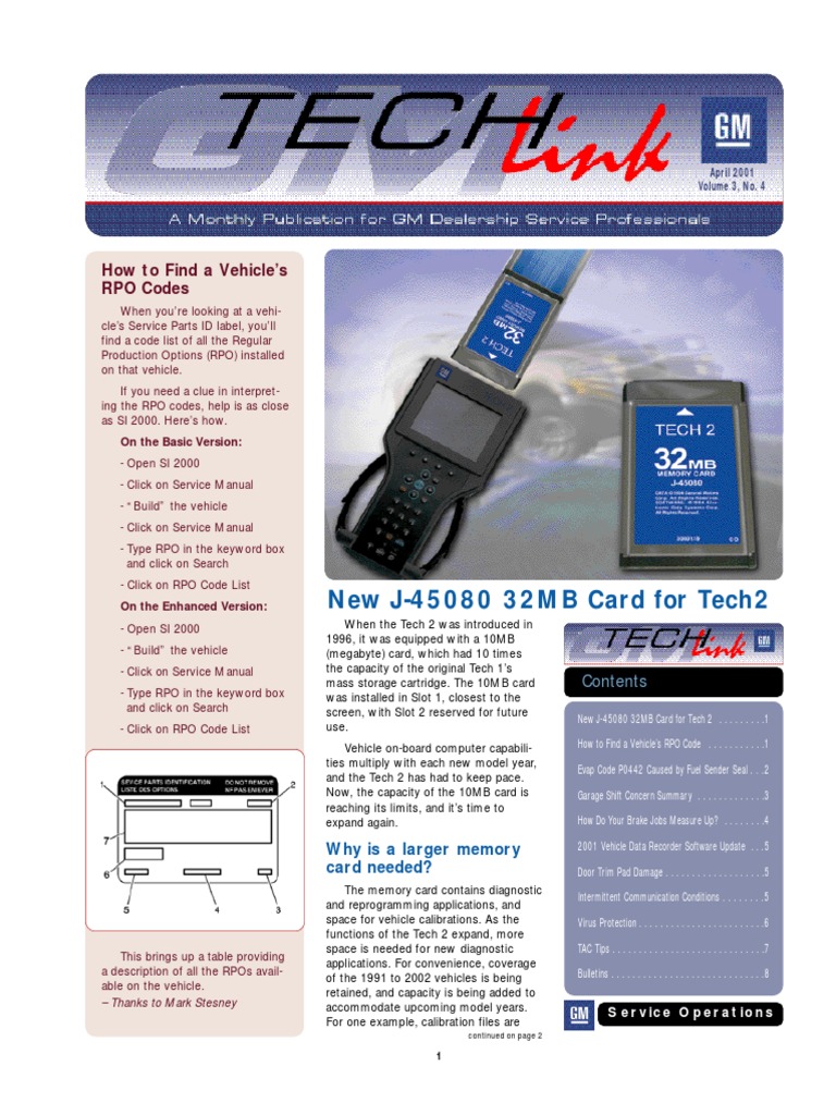 New J-45080 32MB Card For Tech 2: How To Find A Vehicle's RPO Codes ...