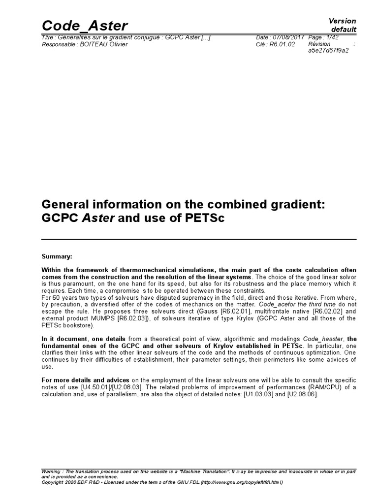 Code - Aster: General Information On The Combined Gradient: GCPC Aster ...