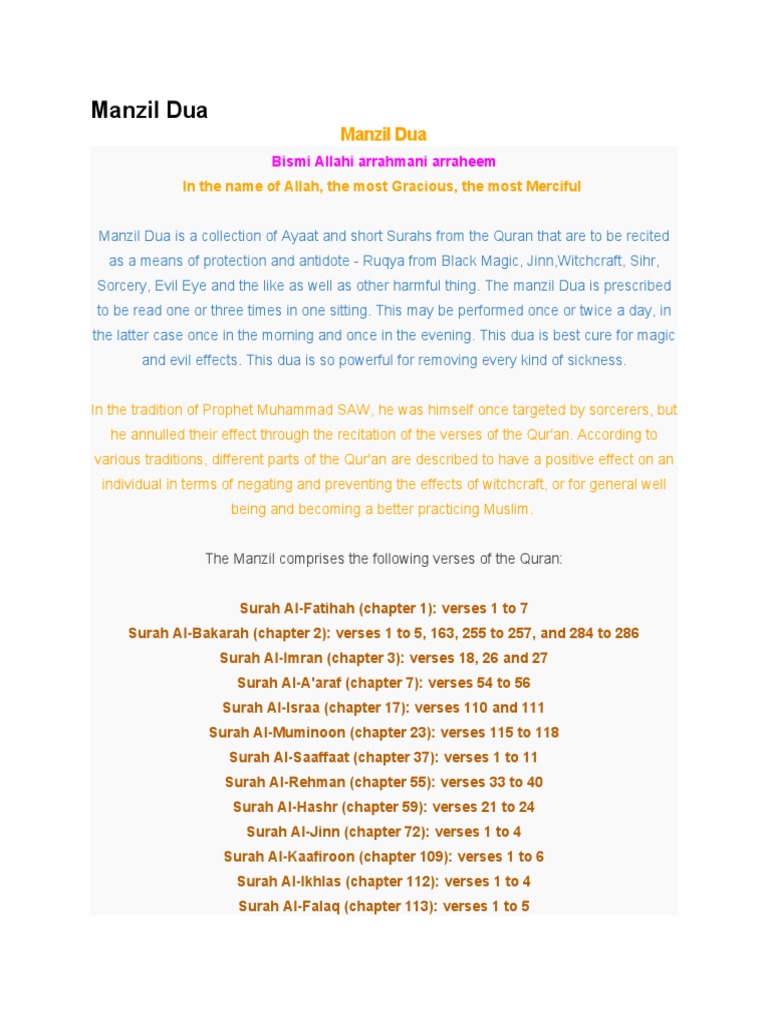 Manzil Dua | PDF | Surah | Islamic Texts