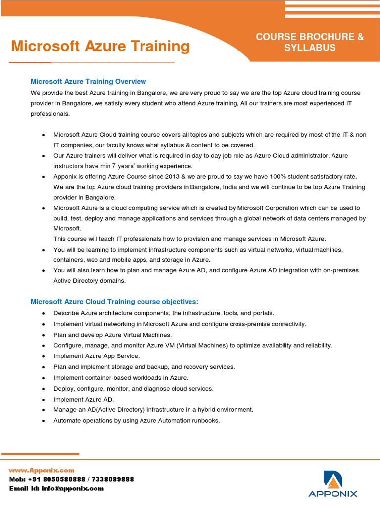 Microsoft Azure Training: Course Brochure & Syllabus | PDF | Microsoft ...
