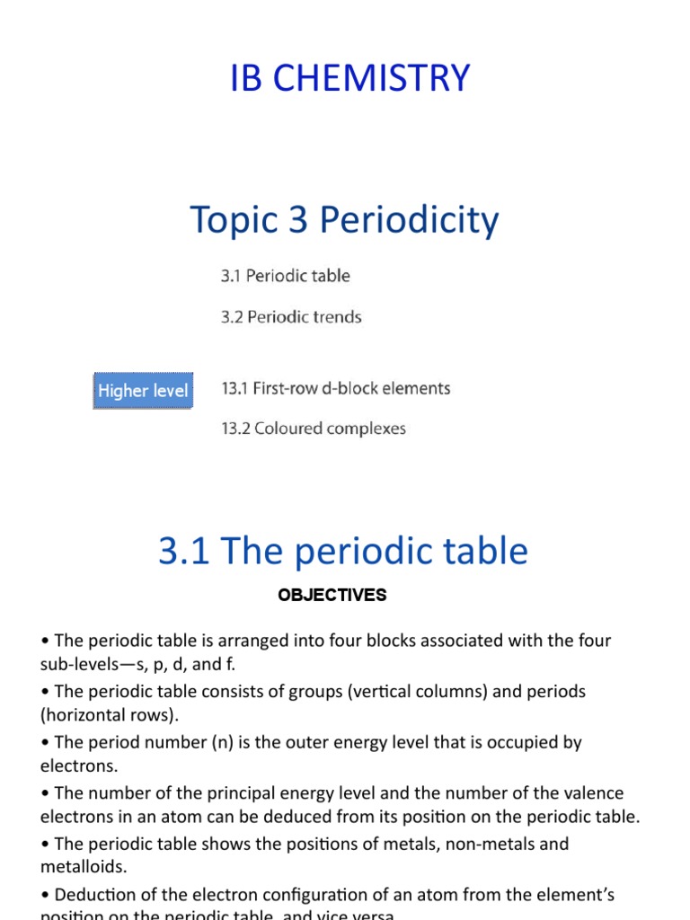 Ib Chemistry: Topic 3 Periodicity | PDF | Coordination Complex | Transition Metals