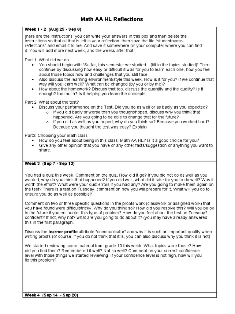 Math AA HL Reflections: Week 1 - 2 (Aug 25 - Sep 6) | PDF | Conjecture ...