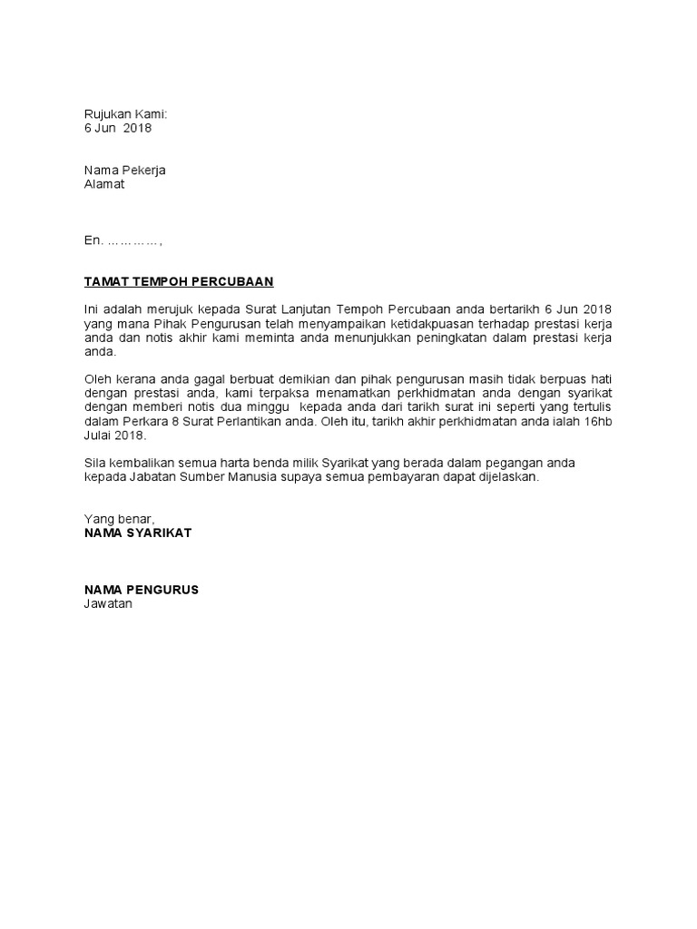 1 - Contoh Surat Tamat Percubaan | PDF