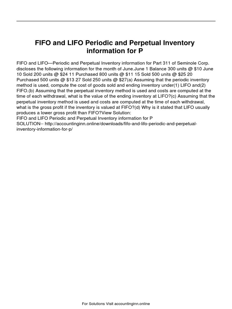 Fifo and Lifo Periodic and Perpetual Inventory Information For P PDF | PDF