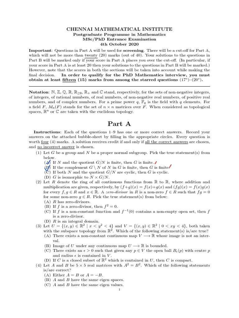 CMI Chennai Postgraduate Entrance Exam Guide | PDF | Metric Space ...