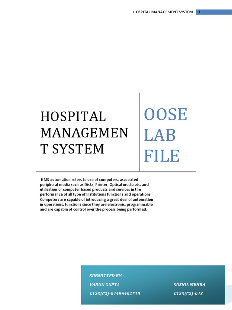 Hospital Managemen T System: Oose LAB File | PDF | Computer Science | Computing