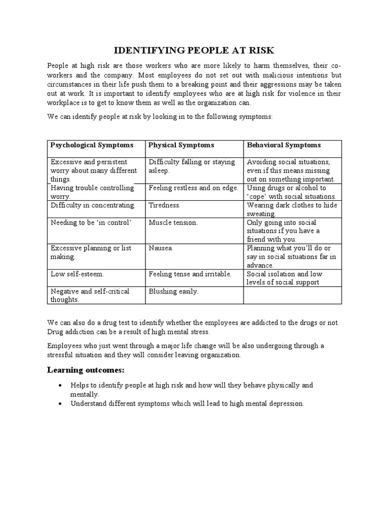 Identifying Employees at Risk of Workplace Violence Through ...