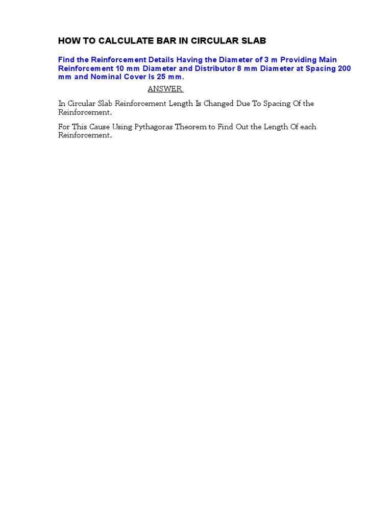Circular Slab Reinforcement Calculation | PDF