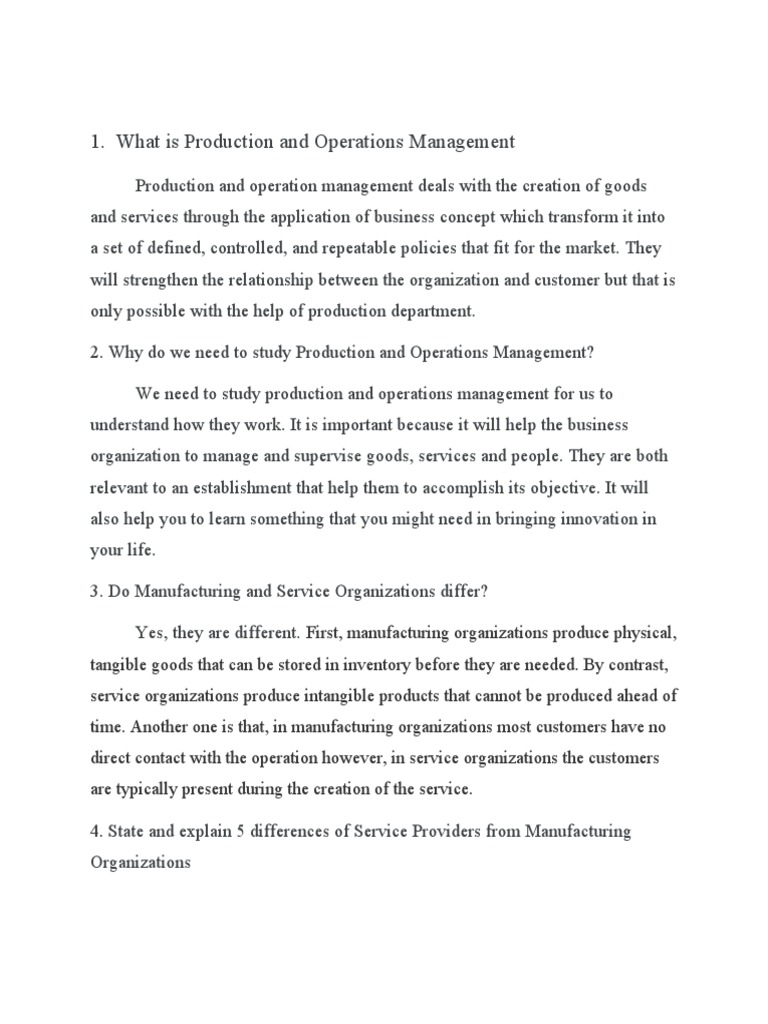 Production vs. Operations Management Insights | PDF | Operations ...