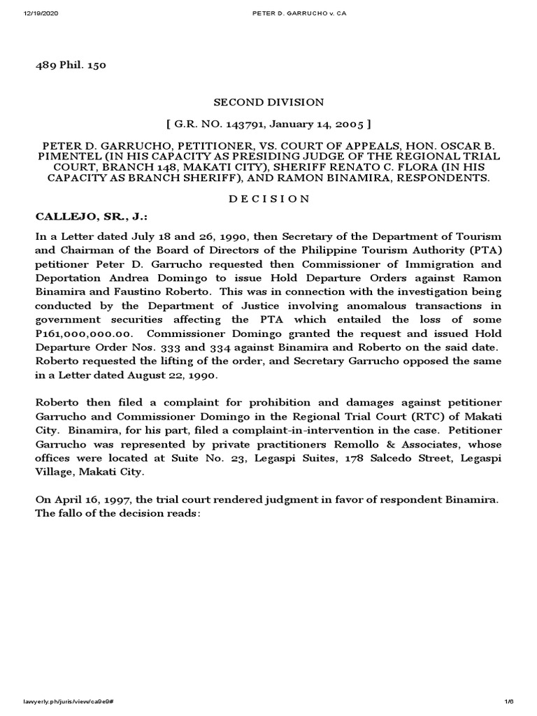 PETER D. GARRUCHO v. CA | PDF | Brief (Law) | Lawsuit