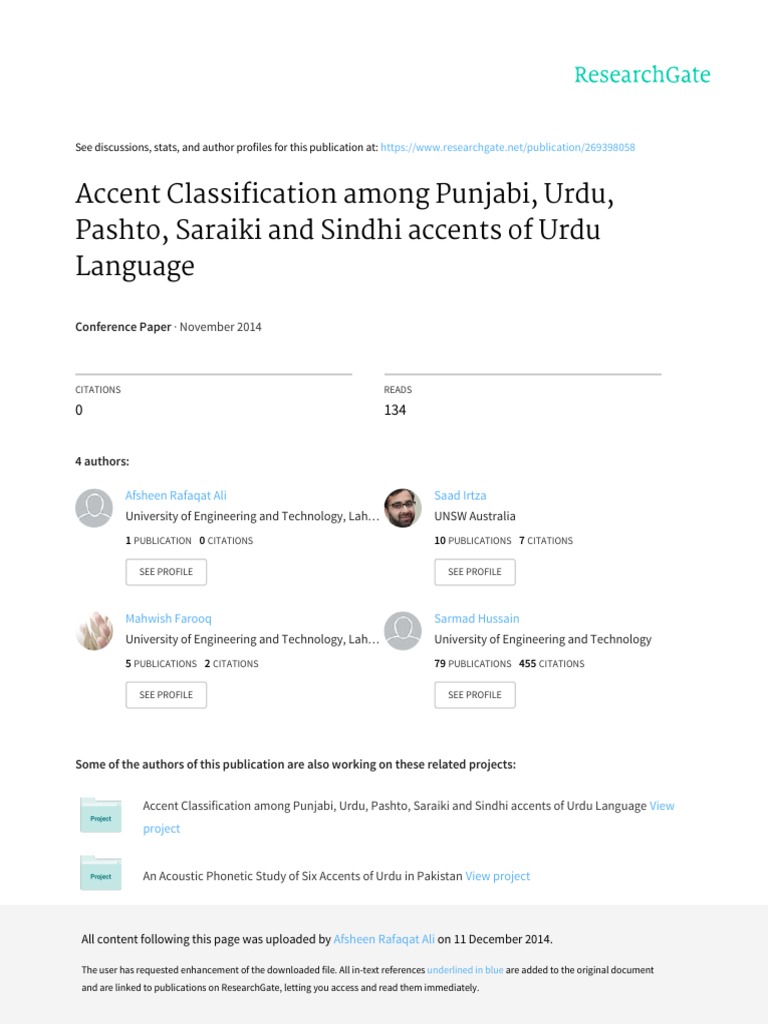 Accent Classification Among Punjabi, Urdu, Pashto, Saraiki and Sindhi ...