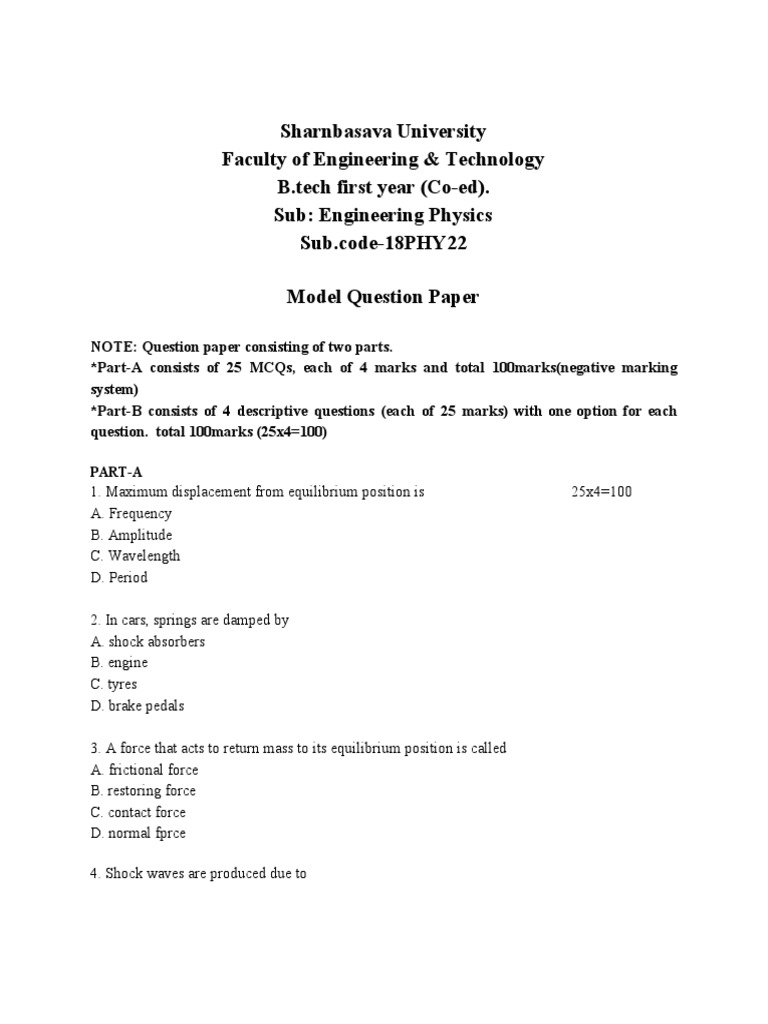 Model Question Paper PDF | PDF | Deformation (Engineering) | Electrical ...