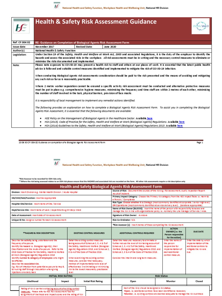 Guidance On Completing A Biological Risk Assessment | PDF | Risk ...