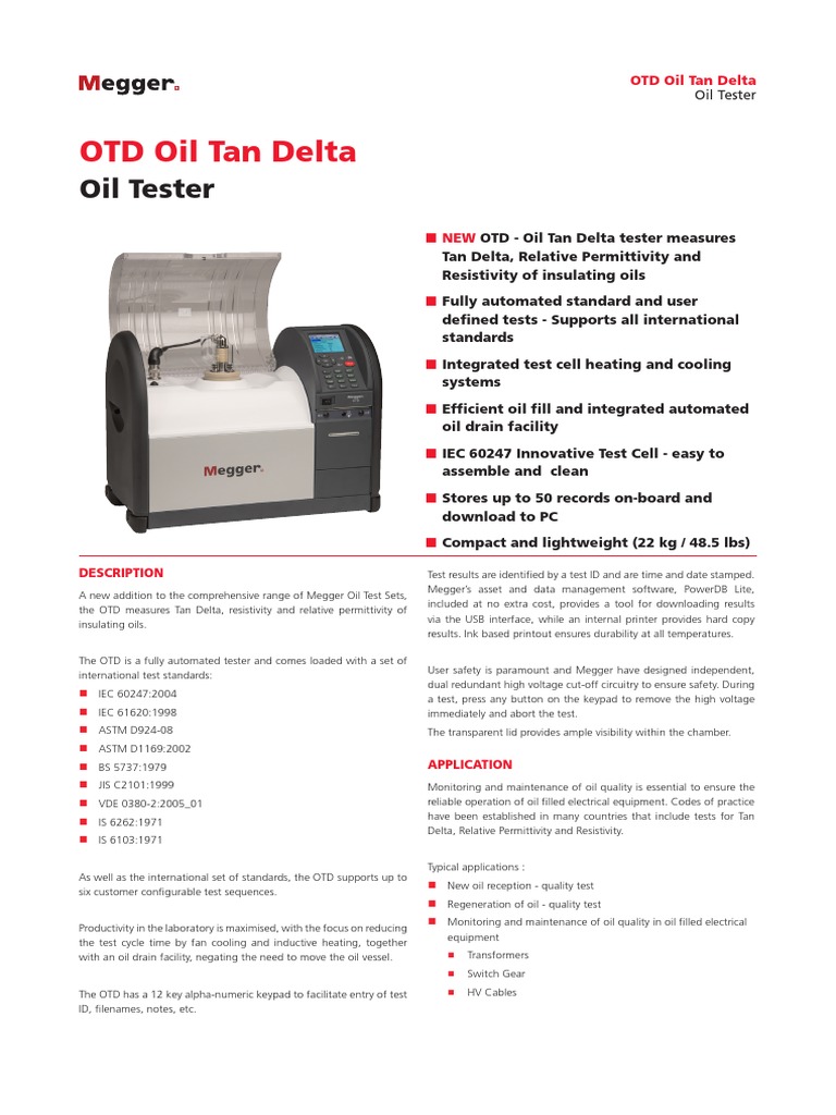 Megger OTD Oil Tan Delta Tester | PDF | Ac Power Plugs And Sockets ...