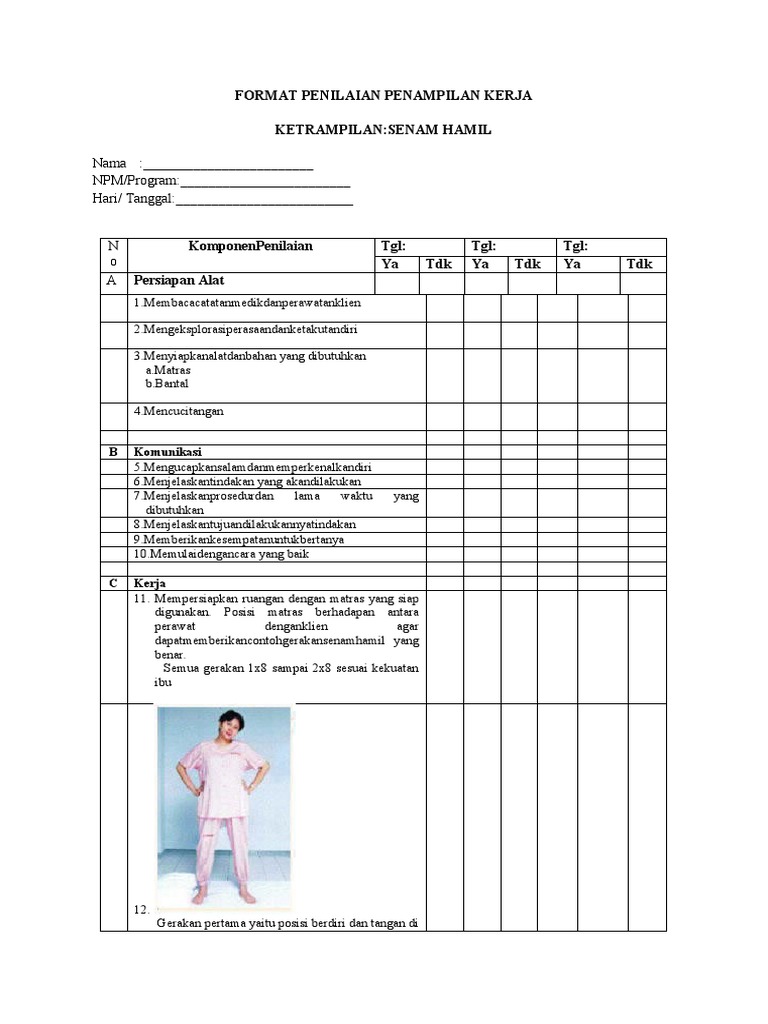 FORMAT PENILAIAN PENAMPILAN KERJA Senam Hamil Kls 20-1 | PDF