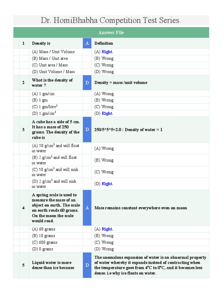 Moct Test 22 Miscellaneous-Density, Mass, Formula | PDF | Mixture ...
