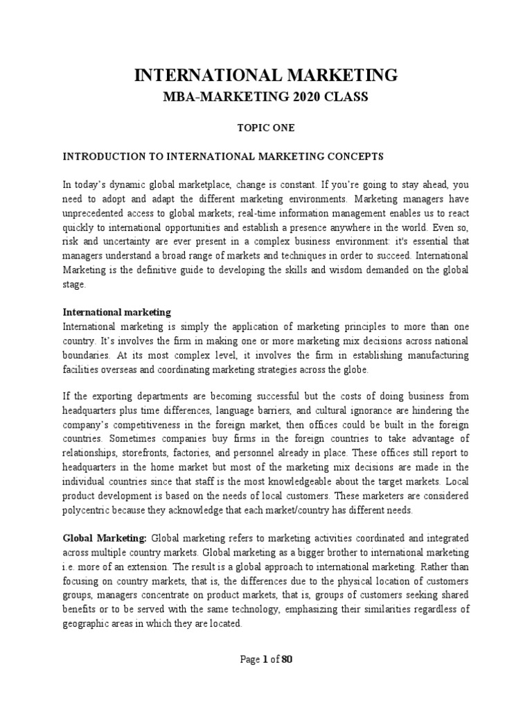 International Marketing Reading Materials For MBA 1 2020 | PDF ...