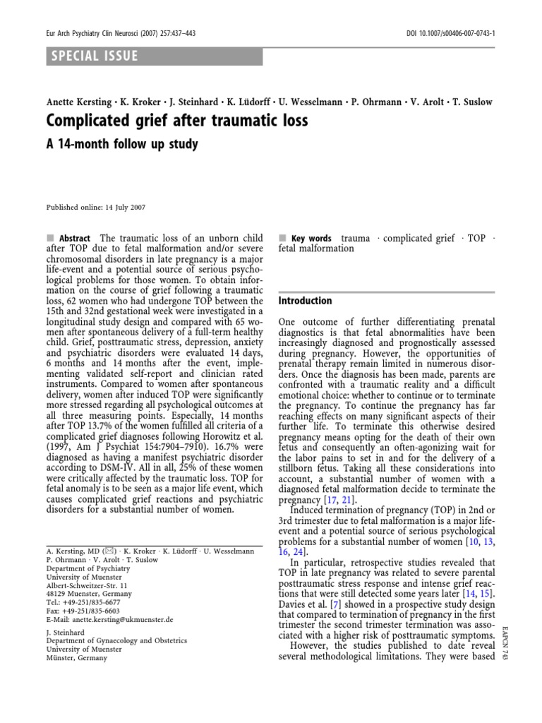 Grief And Traumatic Loss Pdf Mental Disorder Grief