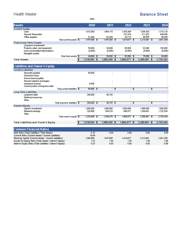 Health Master: Balance Sheet | PDF | Current Liability | Equity (Finance)