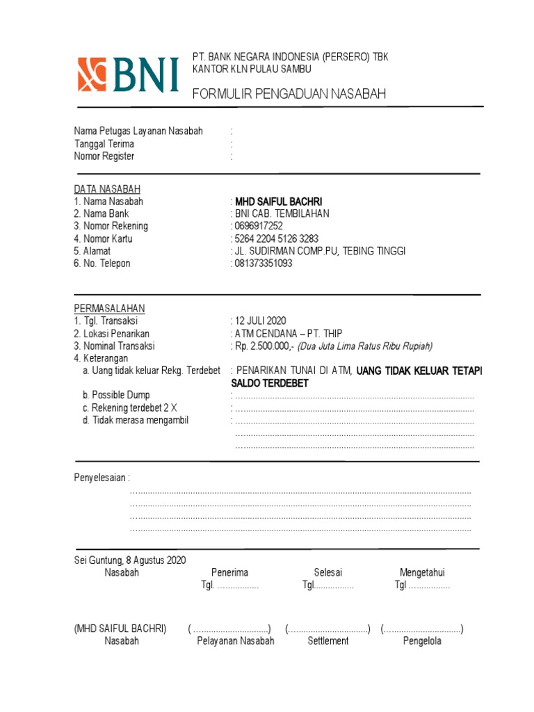 Formulir Komplain New | PDF