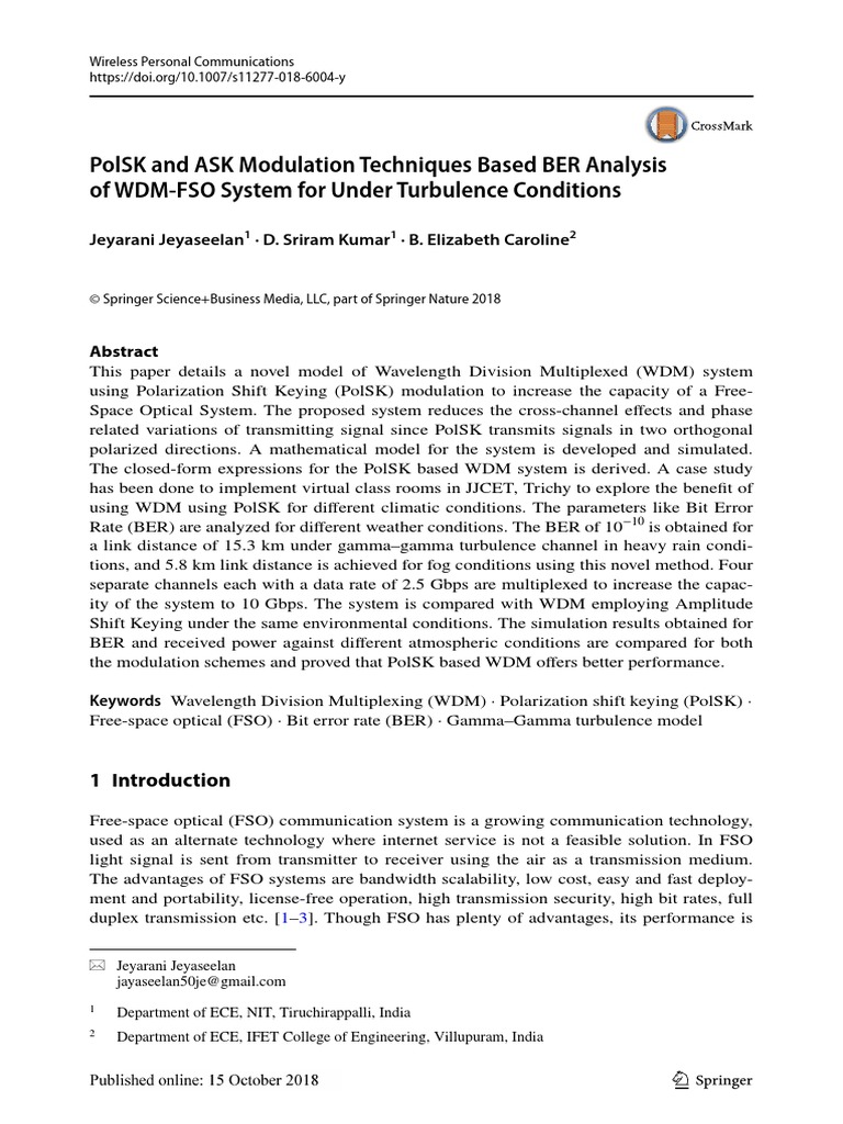 ASK Modulation Techniques Based BER Analysis | PDF | Wavelength ...