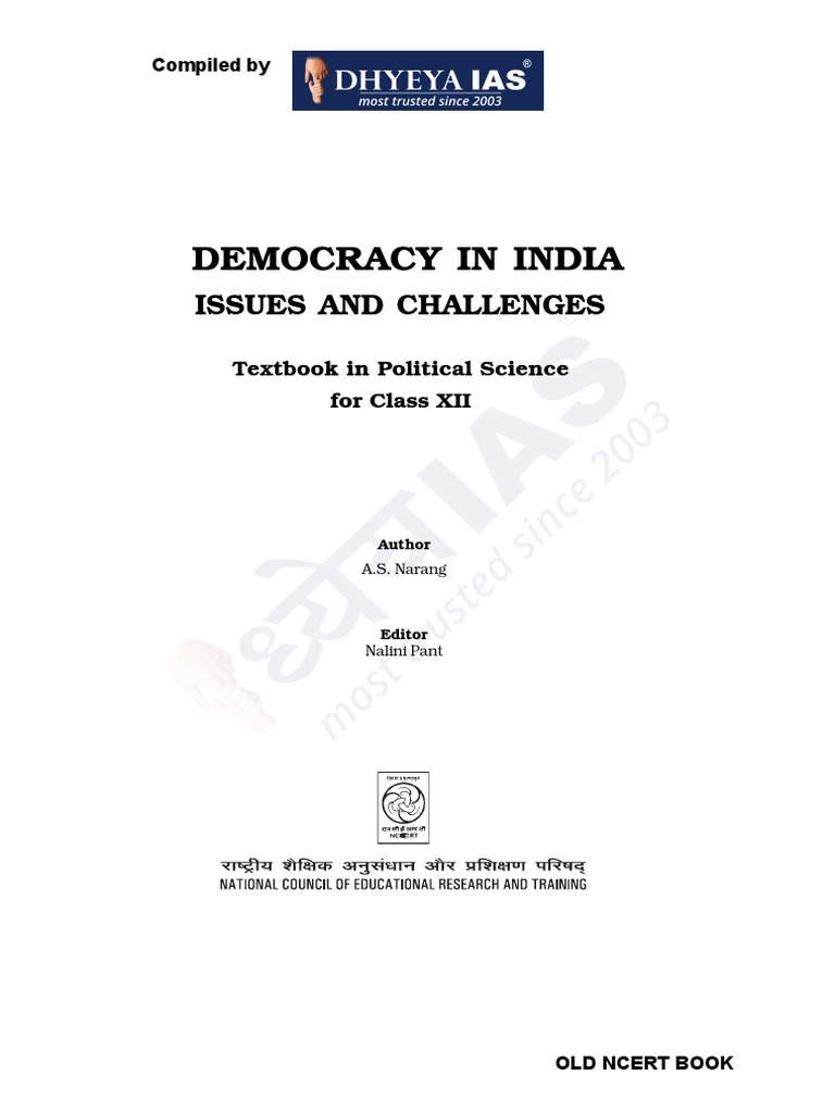 Old NCERT Books PDF Political Science Class XII Democracy in India ...