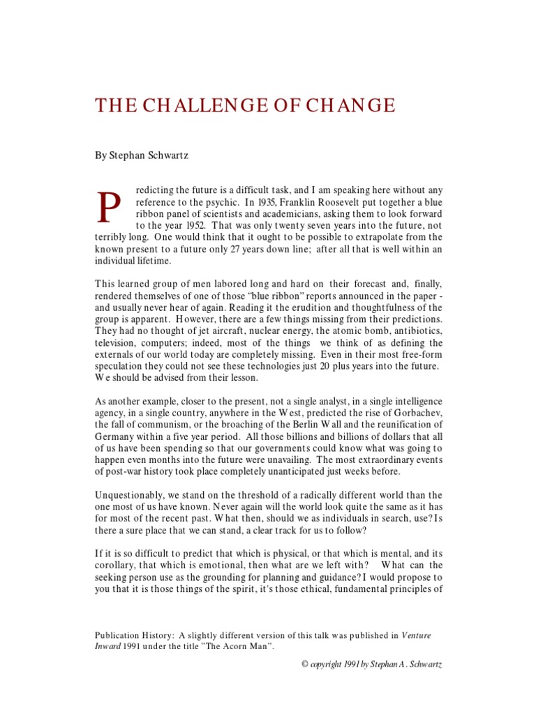 The Challenge of Change: by Stephan Schwartz | PDF | Consciousness ...