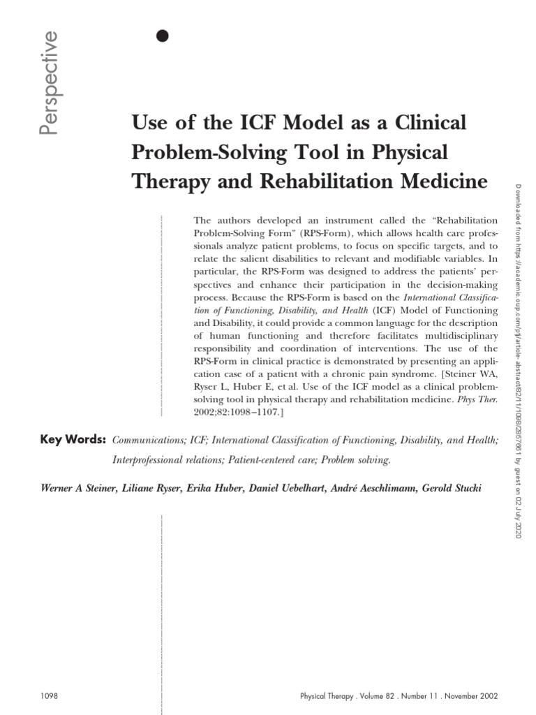 Use of The ICF Model As A Clinical Problem-Solving Tool in Physical ...