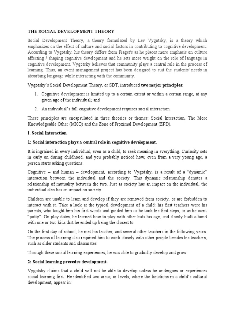 Vygotsky's Social Development Theory | PDF | Cognitive Development ...