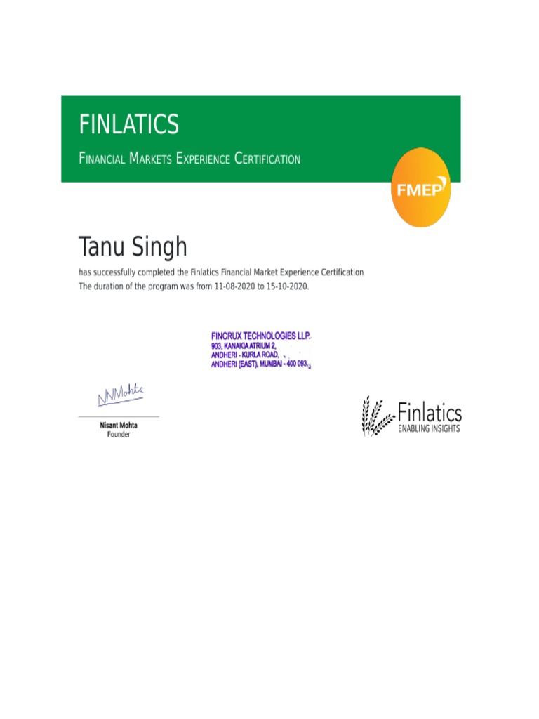 Https WWW - Finlatics.com Pdfs Certificates 16328 Certificate | PDF ...