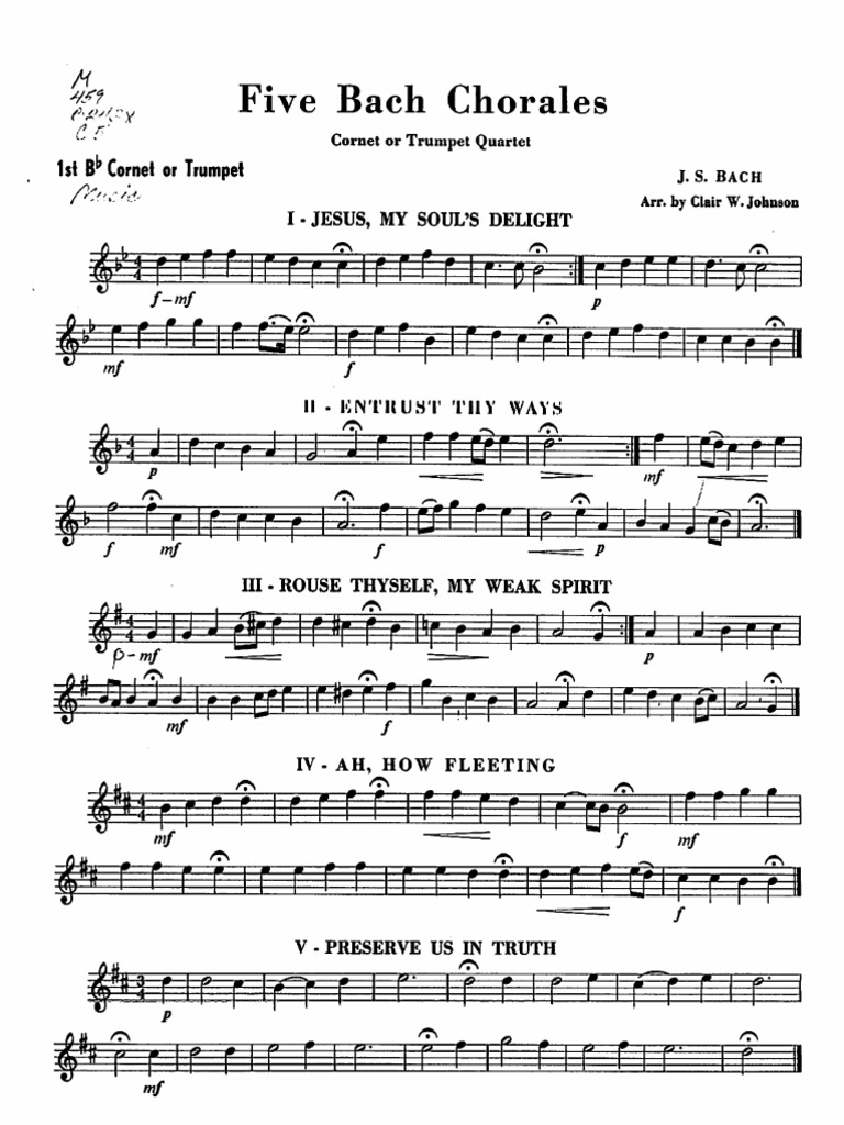 Bach Chorales For TRPT 4tet | PDF