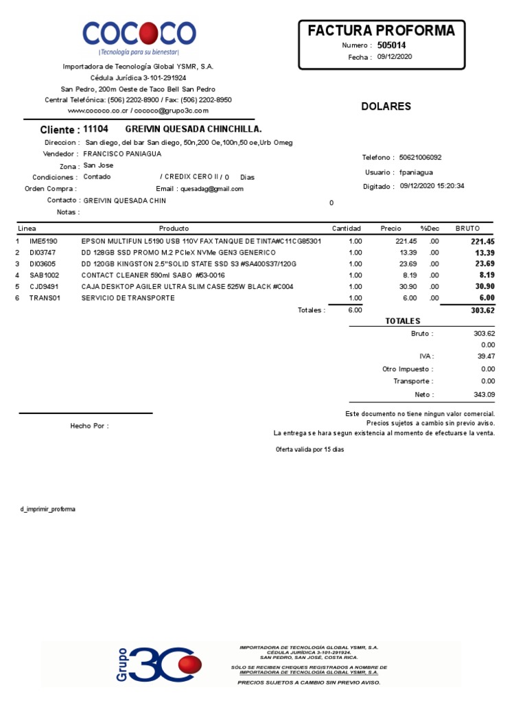 Factura Proforma: Dolares Cliente | PDF | Economias | Business