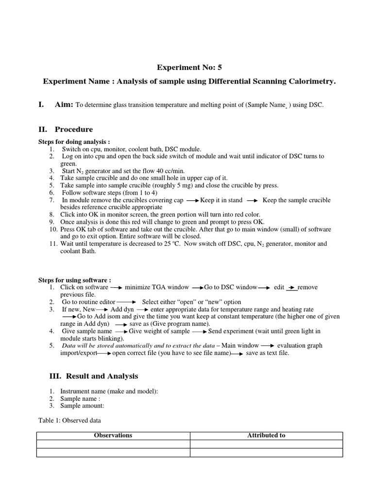 Experiment No.5 DSC Analysis | PDF | Differential Scanning Calorimetry ...