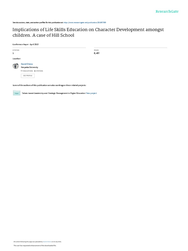 Implications of Life Skills Education On Character Development Amongst ...