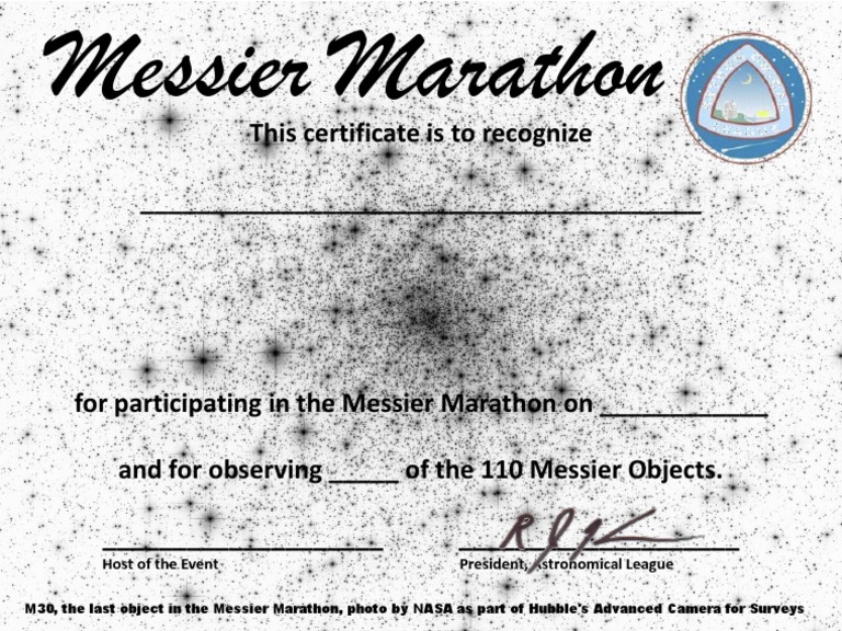 AL Messier Marathon Certificate - Kramer | PDF