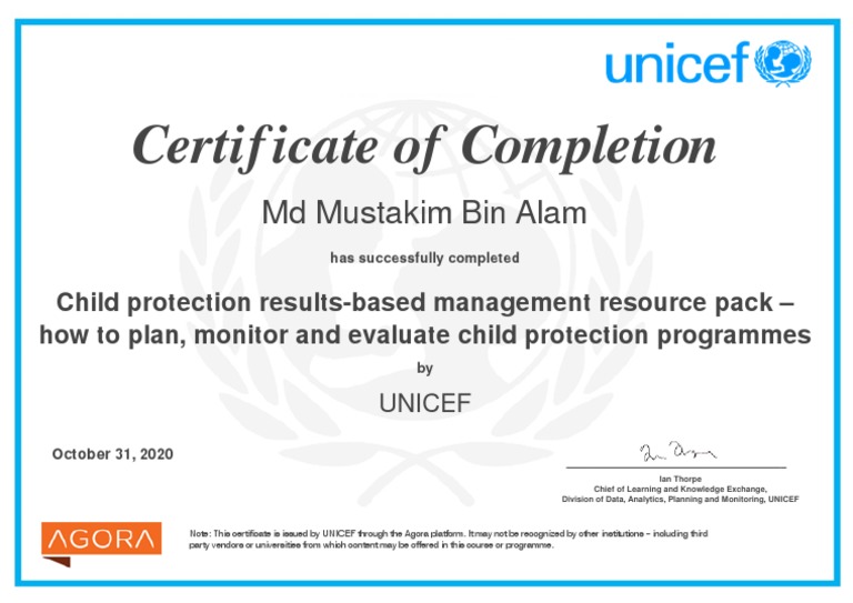 UNICEF Child Protection Completion Certificate | PDF