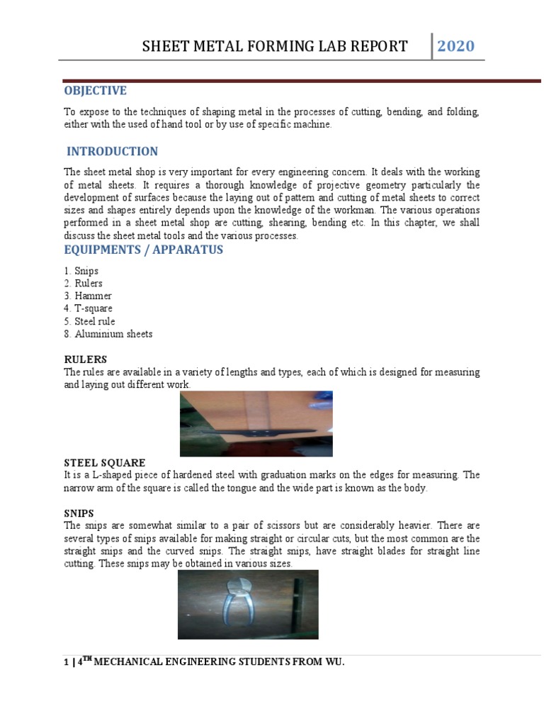 Sheet Metal Forming Lab Report: Objective | PDF | Sheet Metal | Blade