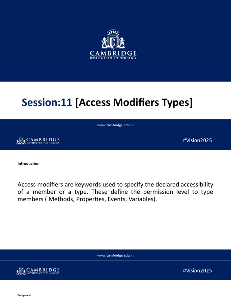 Session11 Access Modifiers Types Pdf Class Computer Programming Models Of Computation
