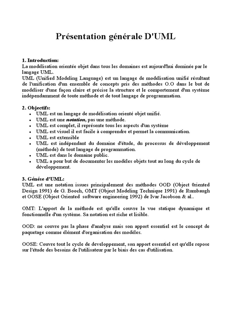 Présentation Générale UML | PDF | Langage de Modélisation Unifié | Design de logiciel