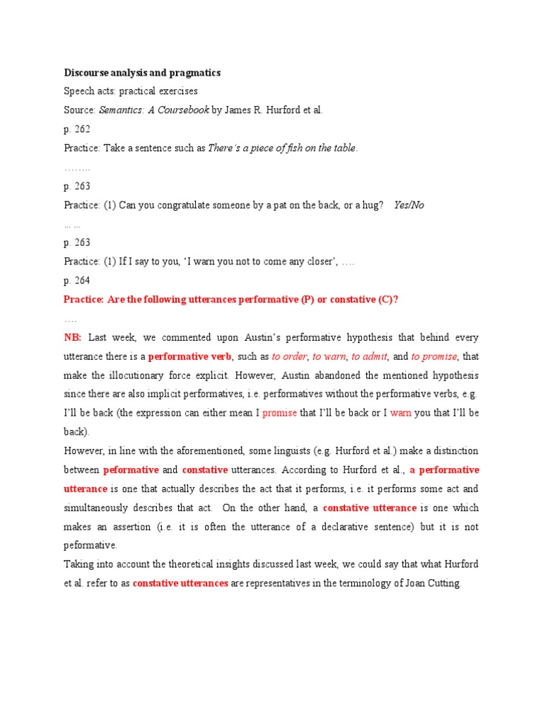Discourse Analysis and Pragmatics: Practice: Are The Following ...